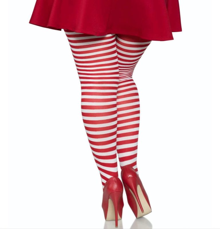 Smart plussize rød-hvid stribet strømpebuks | StyleLegs.dk